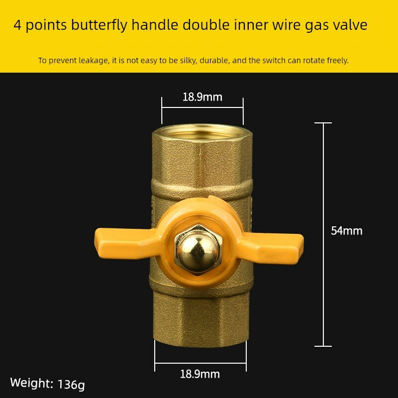 Газовый кран бытовой, утолщенный, трехходовой, 1/2 дюйма, латунный, для природного газа, прочный шаровой кран