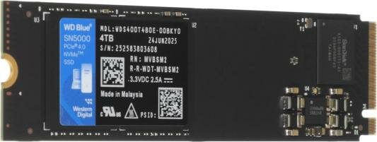Твердотельный диск 4TB WD Blue SN5000 , NVMe, M.2 2280, PCI-E 4x4 [R/W - 5500/5000 MB/s]