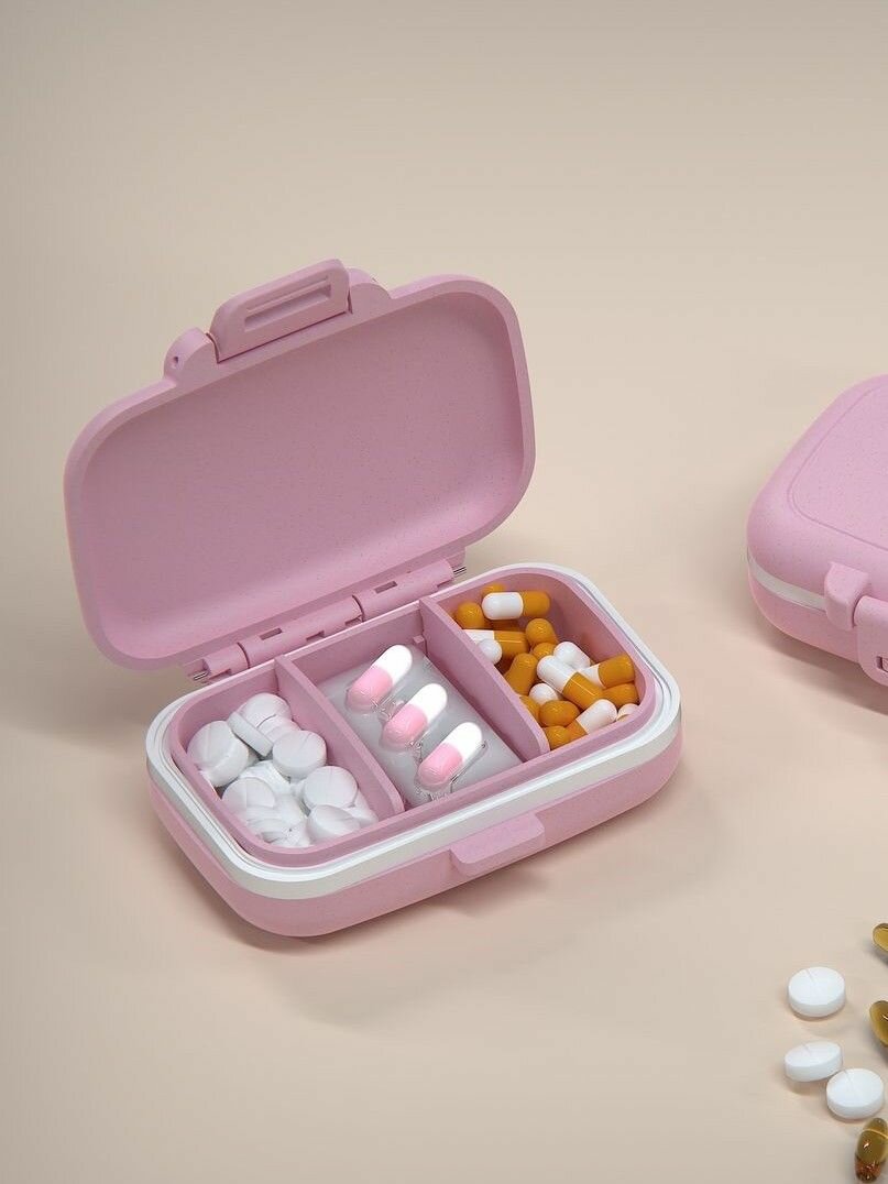 Таблетница маленькая 3 ячейки розовая (М11-014)