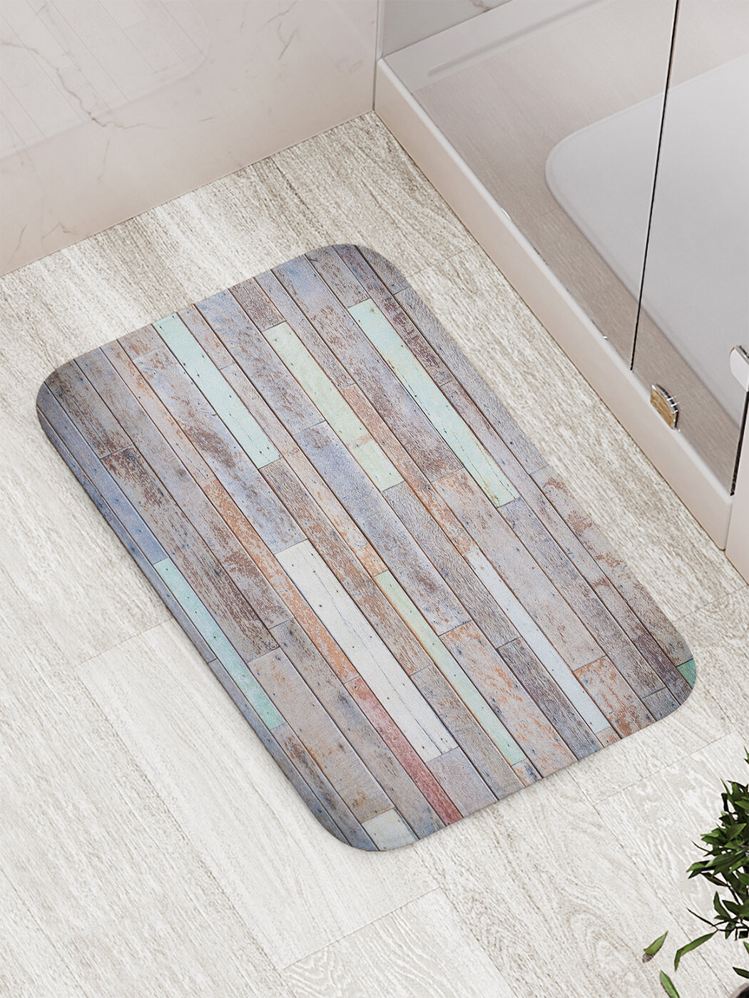 Коврик для ванной комнаты, туалета "Деревянная стена" противоскользящий, 52х77 см, JoyArty