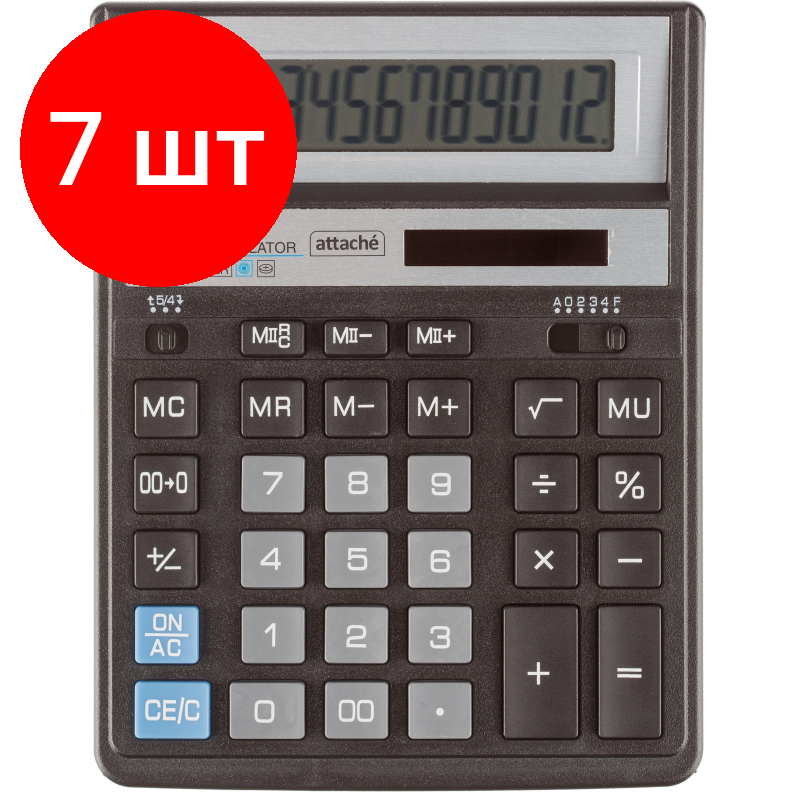 Комплект 7 штук, Калькулятор настольный полноразмерный AttacheAF-888.12р, дв. пит204x158мм, ч/с