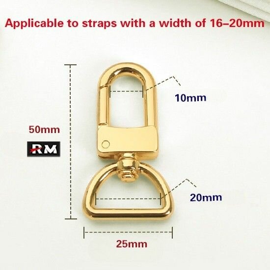 Карабины металлические для сумки, стропы, ремня, Пружинная пряжка из цинкового сплава, Внутренний диаметр 20 мм, Стиль G-золотой, 2 шт