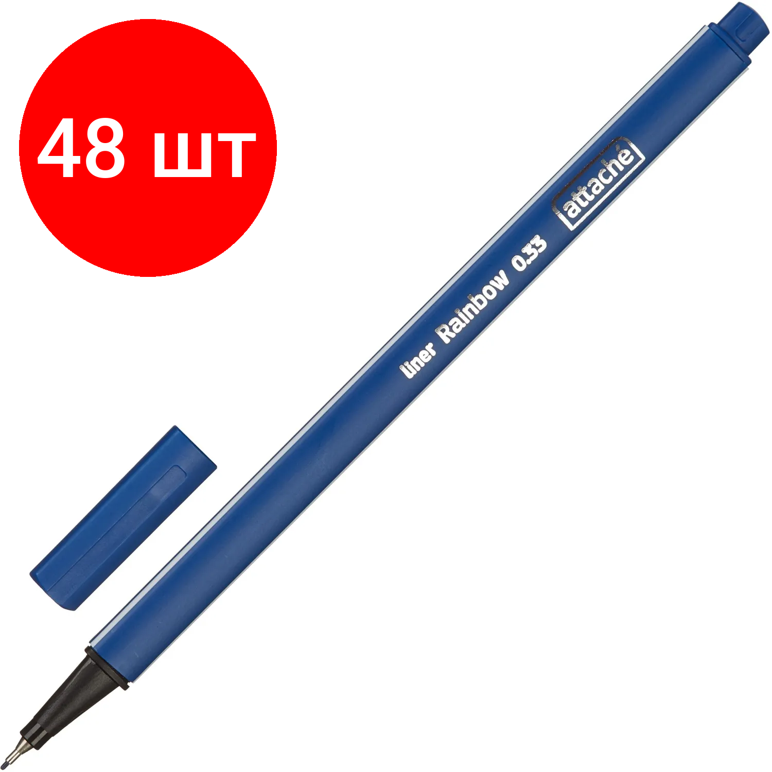 Комплект 48 штук, Линер Attache Rainbow 0.33 мм трехгран. корпус синий