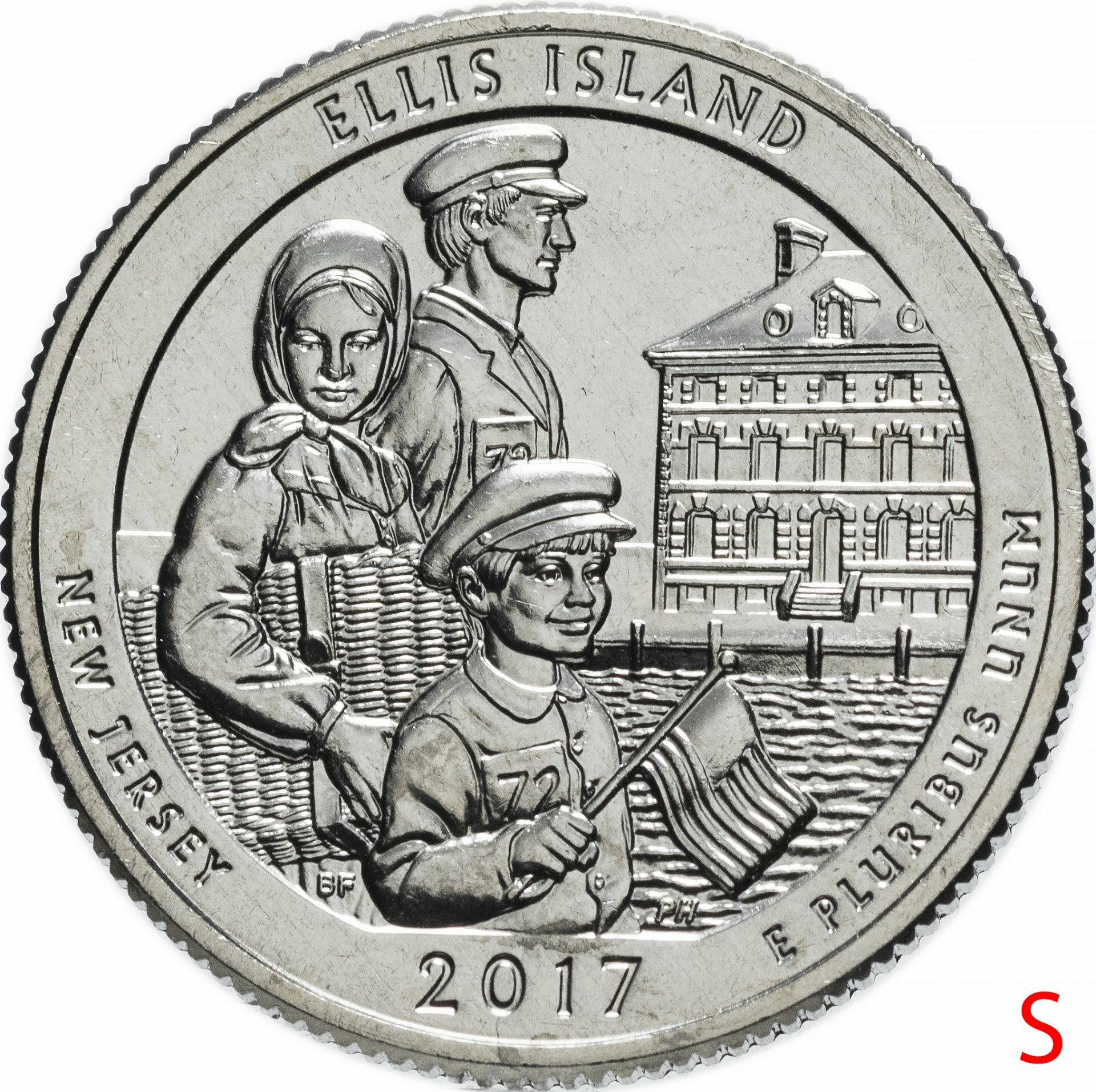 США 1/4 доллара 25 центов, квотер 2017 S — "Национальный монумент - остров Эллис" 39-й парк, Мельхиор медь-никель, в сохранности UNC