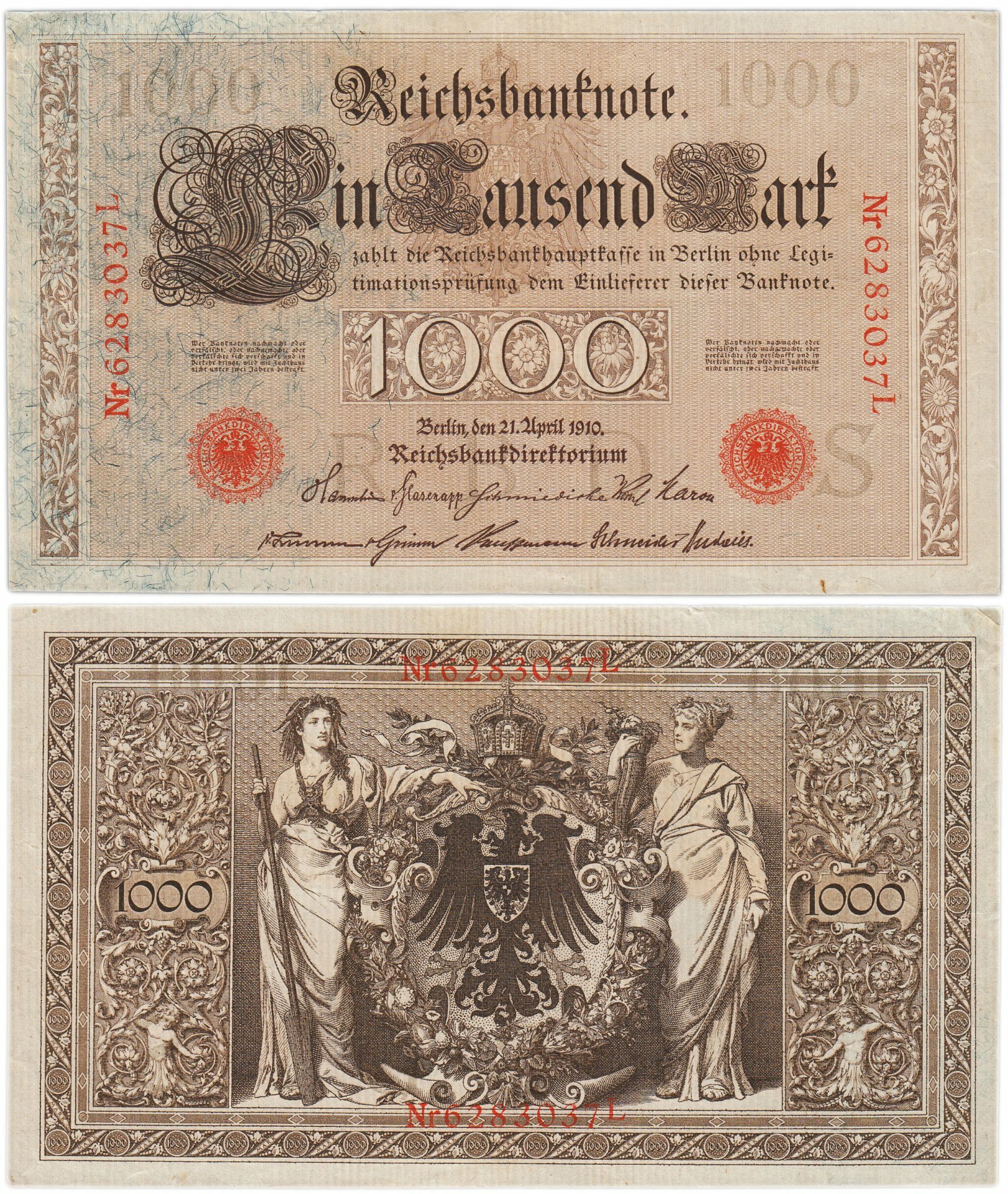 Германия 1000 марок 1910 красная печать