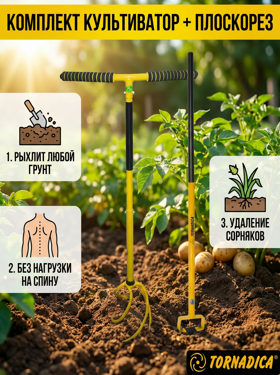 Комплект Культиватор Торнадика с грипсами и Плоскорез Голландский Tornadica