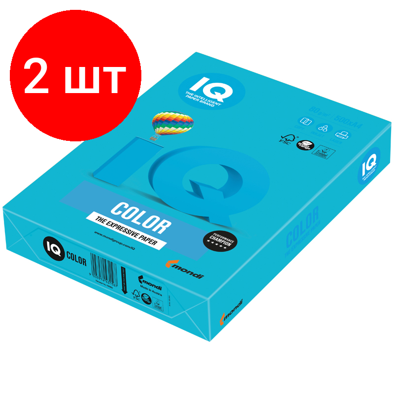 Комплект 2 шт, Бумага IQ "Color intensive" А4, 80г/м2, 500л. (светло-синий)