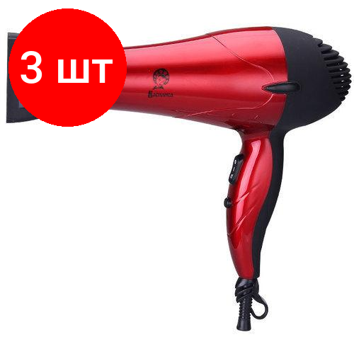 Комплект 3 шт, ФЕН для волос 1400ВТ 2 РЕЖ мощн темп ионизация концентратор черн/красн василиса DELTA