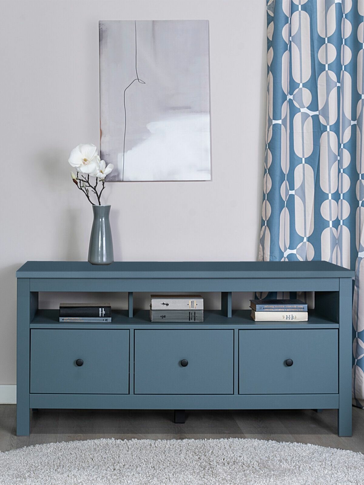 Тумба ТВ Сага, 3 ящика, 131х42х63 см, темно-бирюзовая, ГУД лакк