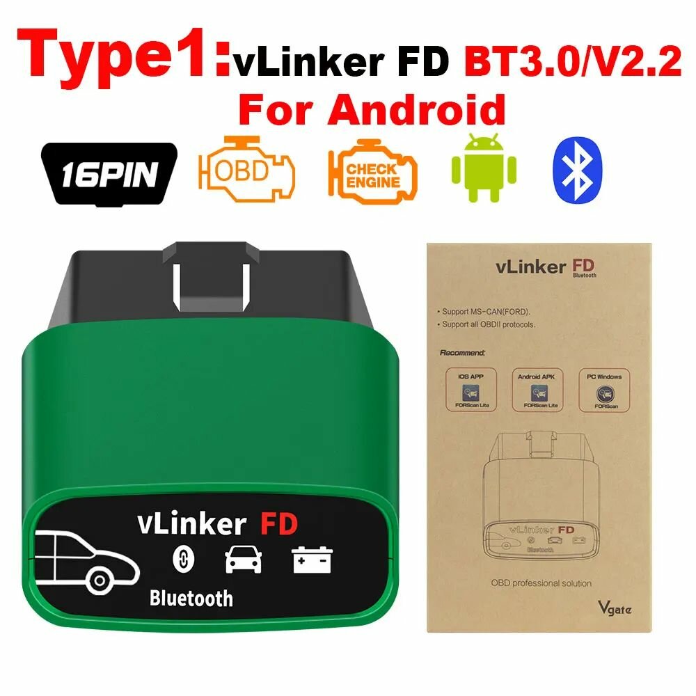 Vgate vLinker FD + ELM327 Bluetooth-совместимый 4,0 FORScan wifi OBD2 Автомобильный диагностический сканер OBD 2, J2534 Автоинструмент для Ford