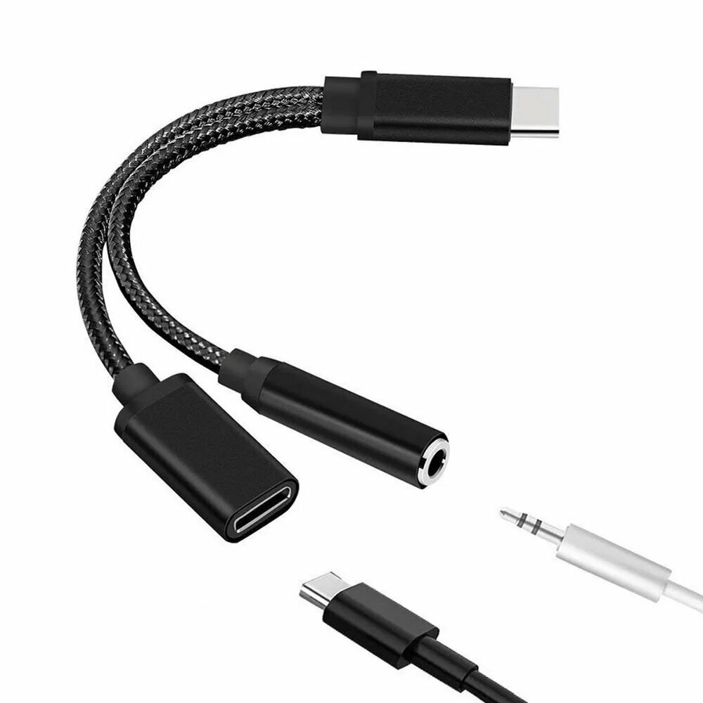 Тип C - 3,5 мм зарядный аудиоадаптер 2 в 1 USB-разветвитель для наушников AUX-кабель для смартфона