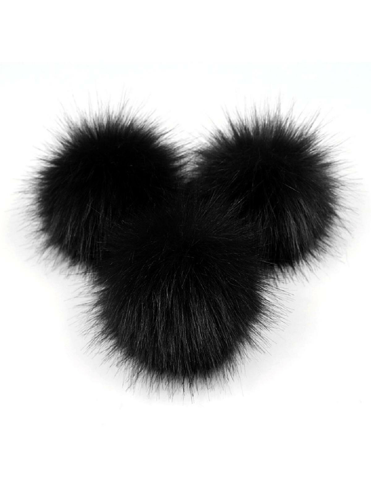 Искусственный меховой брелок-помпон, Черный - Подшерсток 10 см плюс резинка
