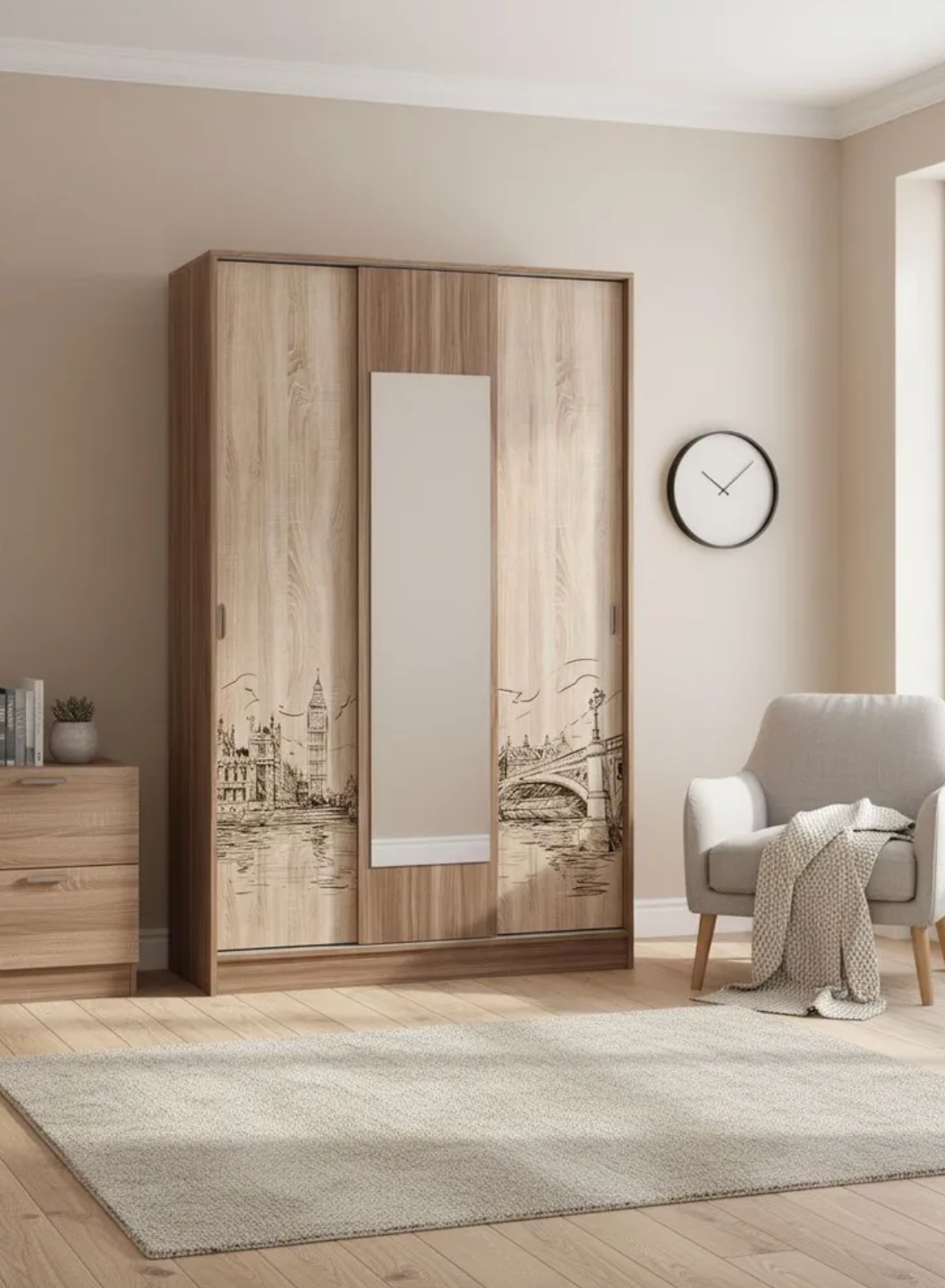 Шкаф-купе с рисунком и зеркалом 140см Орион (1400х2200х540 мм)