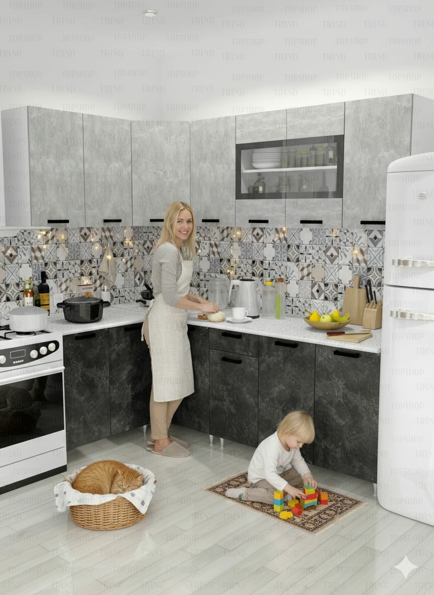 Кухонный гарнитур 140х220 см, Бетон /Антарес