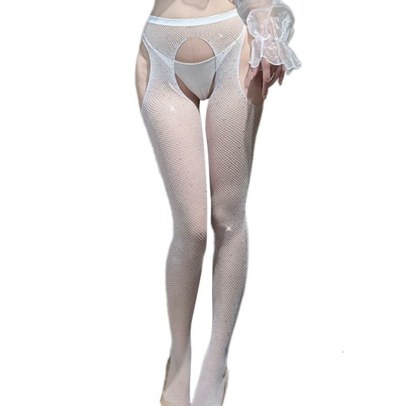 Стразы чулки-сетка с подвязками, Белый