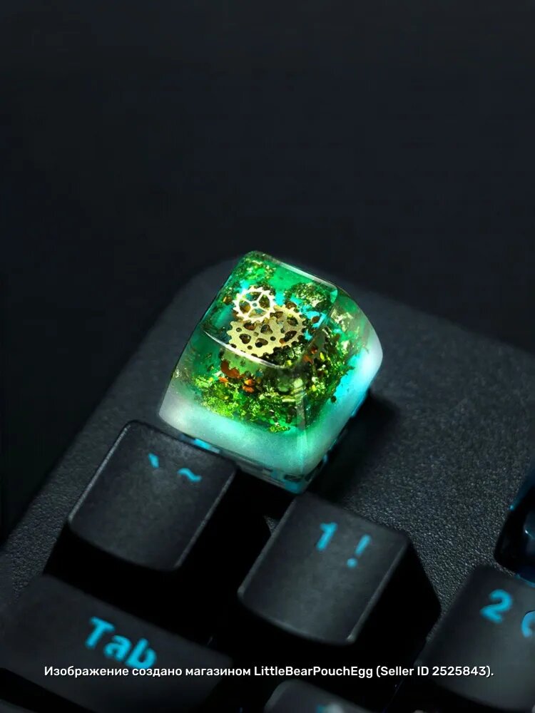 Кейкап для механической клавиатуры: Стимпанк на зеленом мхе, светопропускающий, профиль R4, 1 шт.