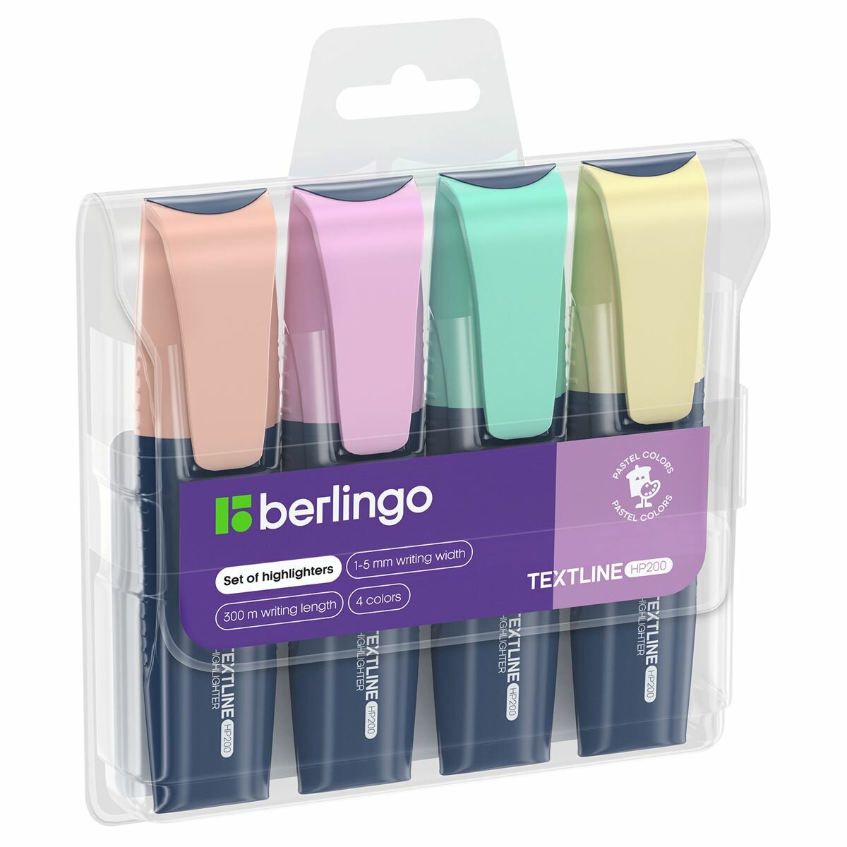 3 шт. Набор текстовыделителей Berlingo "Textline HP200" 04цв, пастельные цвета, 1-5мм, европодвес