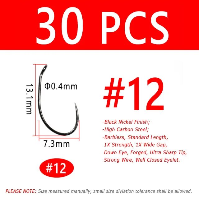 Bimoo 30 шт. Крючки для нахлыста из высокоуглеродистой стали 30PCS Size 12