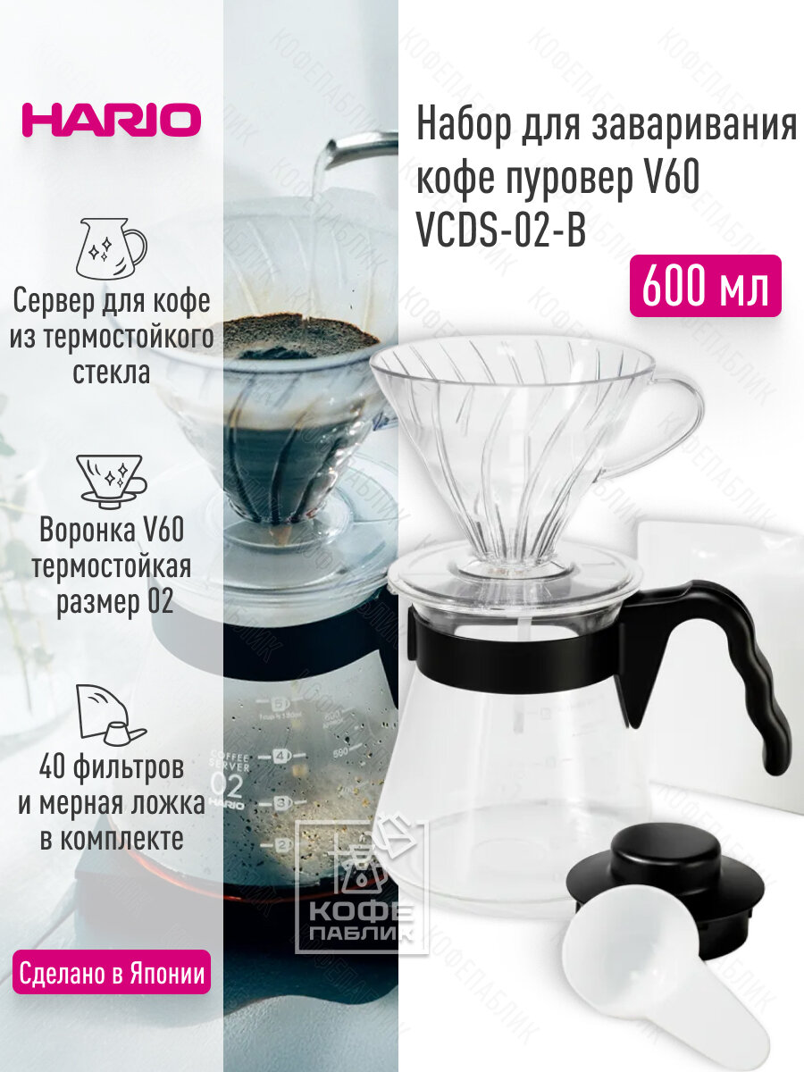 Набор для заваривания кофе HARIO V60 Dripper & Server Set 02 - пуровер-набор (воронка + сервер 600 мл.)