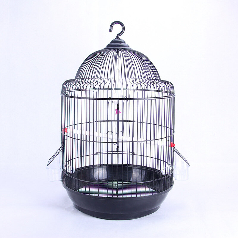 Круглая цилиндрическая клетка для птиц, средняя, черная металлическая клетка для попугаев, жемчужных тростников, щеглов, клетка для птиц, гнездо для птиц