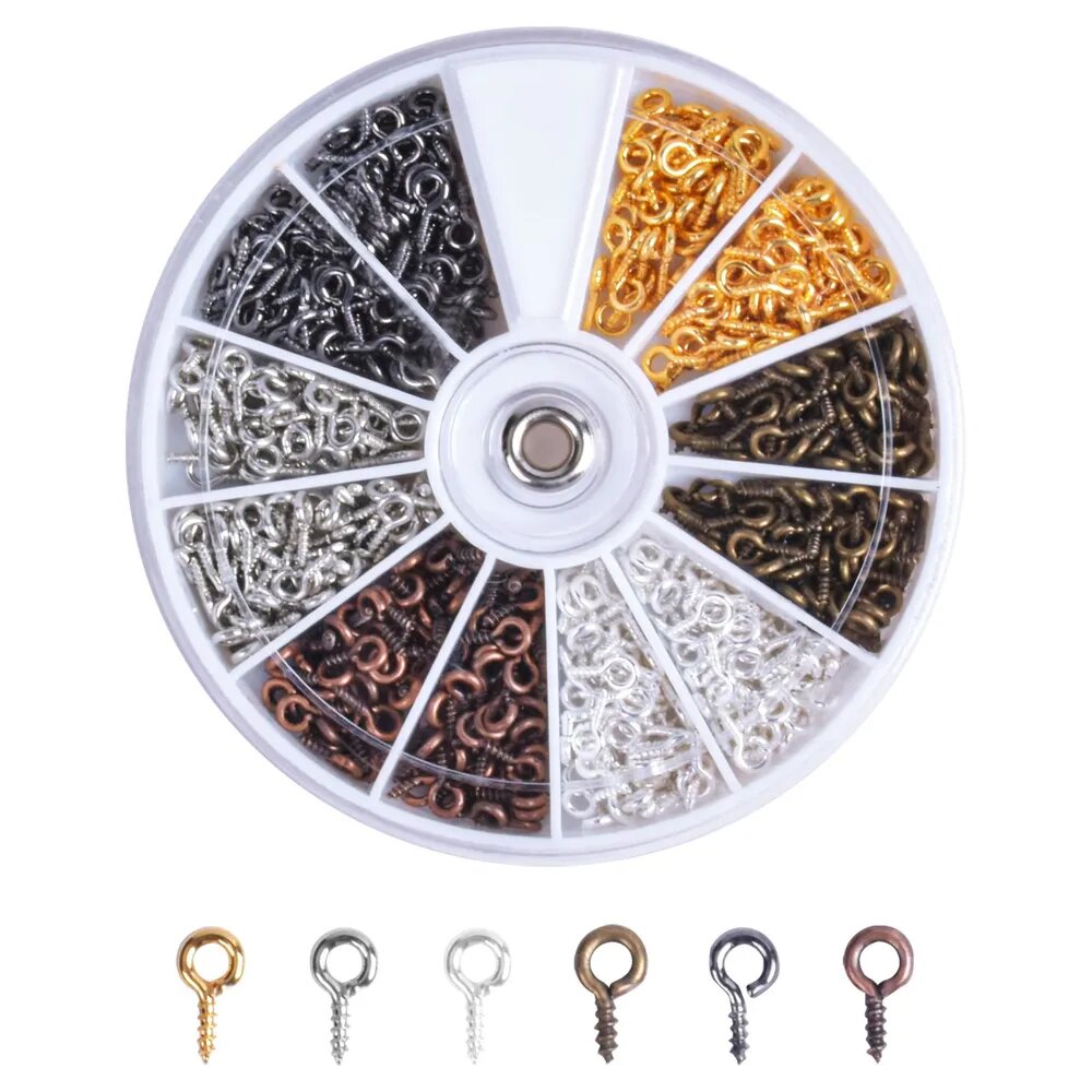 600 шт. маленьких винтовых гвоздиков для рукоделия, 6 цветов, металл, 4 x 8 мм