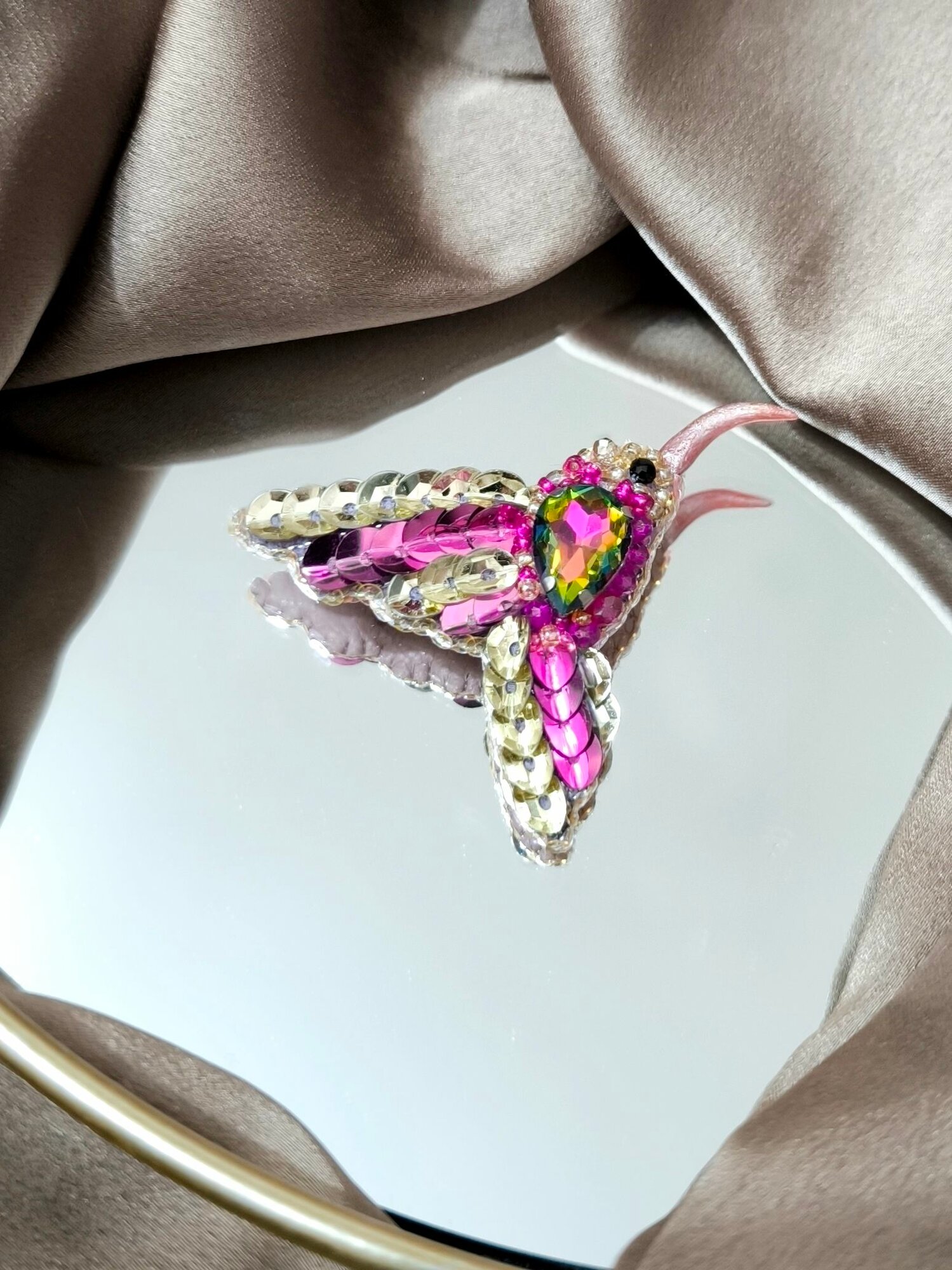 Брошь, стекло, кристалл, бисер