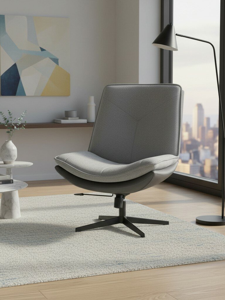 Кресло для отдыха лаунж TetChair Cosmo, велюр/букле/экокожа, светло-серый, графит