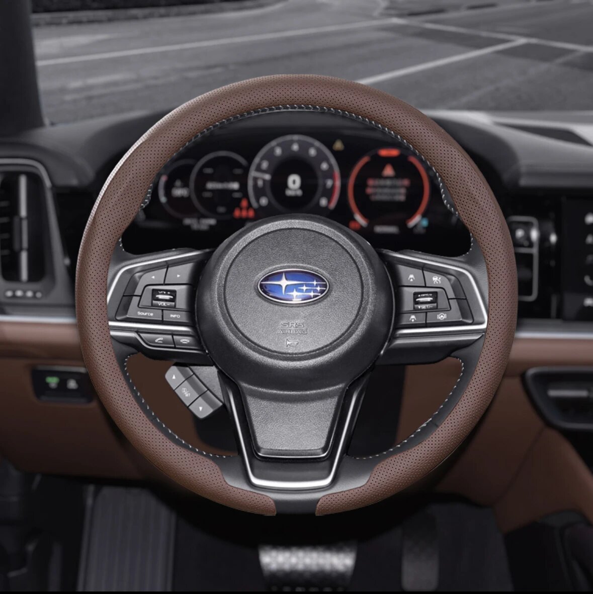 Чехол на руль автомобиля Subaru, кожаный наппа, чехол для рулевого колеса Round-Coffee brown