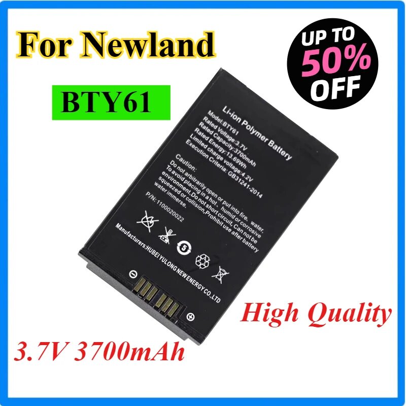 100% новый аккумулятор для сканера штрих-кода 3,7 В 3700 мАч BTY61 для Newland MT66, MT60, MT60E, MT60H, MT6550, MT6550 Pro