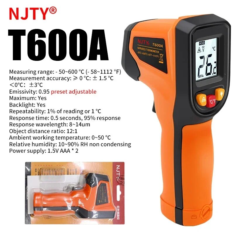Инфракрасный термометр NJTY T600A, -50-600°C