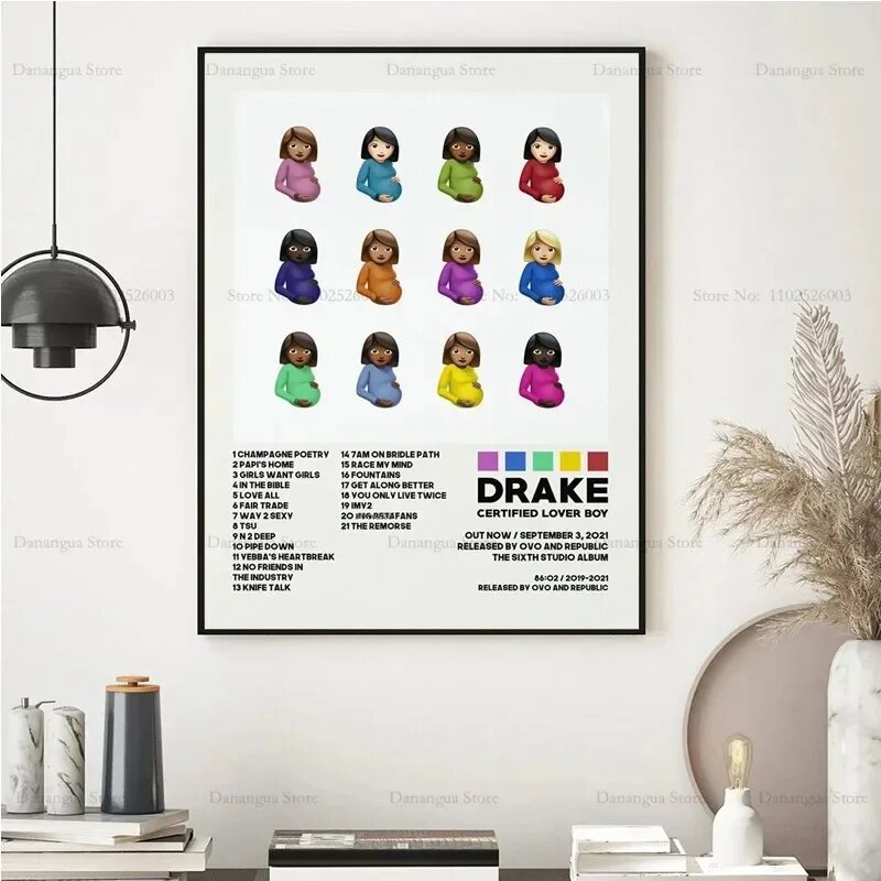 Печать на холсте Drake Certified Lover Boy, 50x70cm, P1, без рамки
