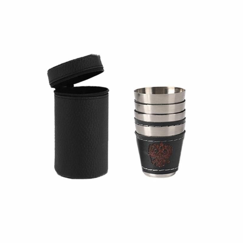 Стальные стопки с кожаным чехлом, 30ML