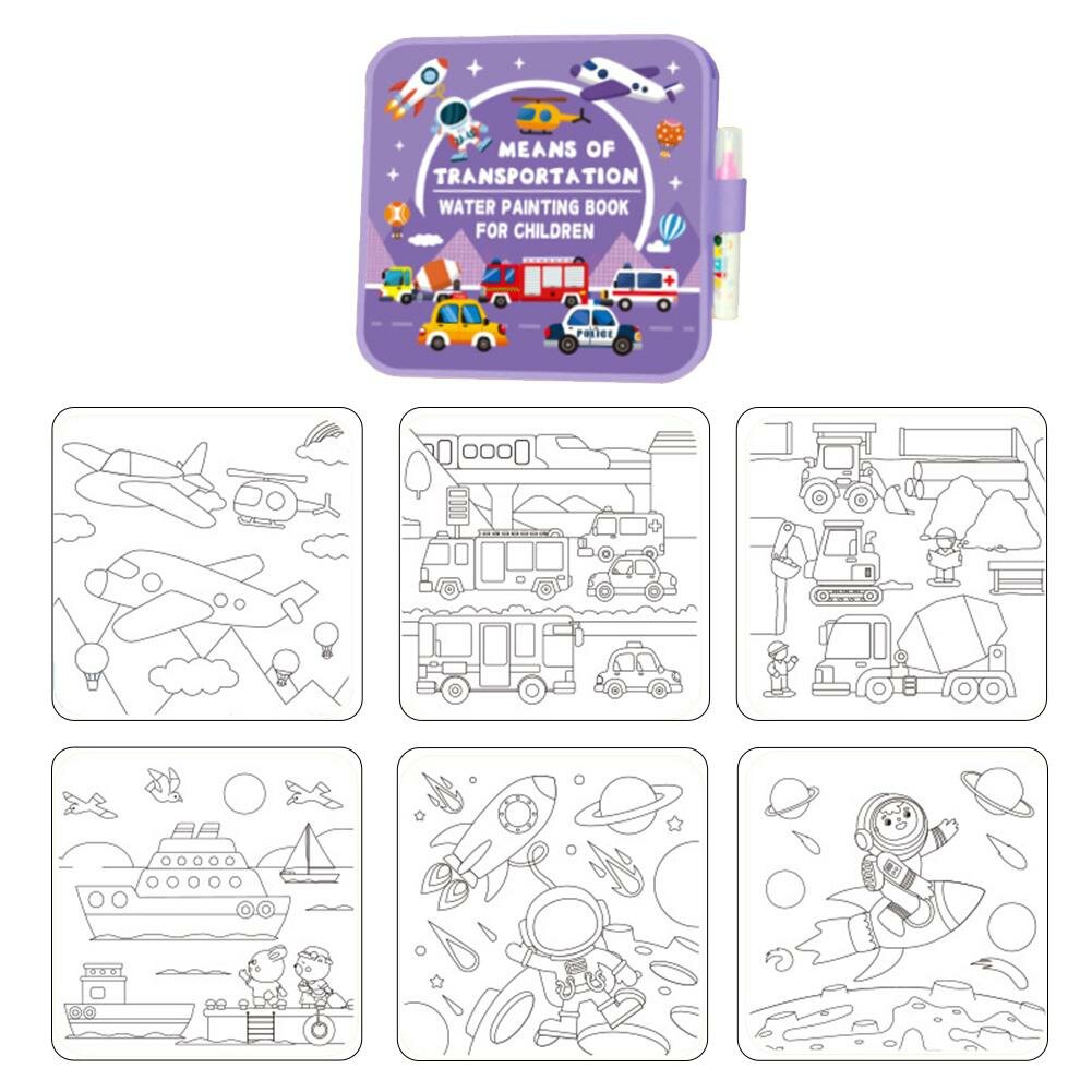 Волшебная книжка для рисования водой для детей, многоразовая и не пачкающая игрушки для путешествий, развивающий коврик для рисования с ручкой, обучающие занятия для мальчиков и девочек в возрасте 3, 4, 5, 6 лет.