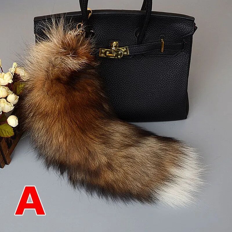 Брелок Хвост лиса фурри 40 см, натурального меха на карабине для сумки, рюкзака, косплей-HDJ-CJ0930