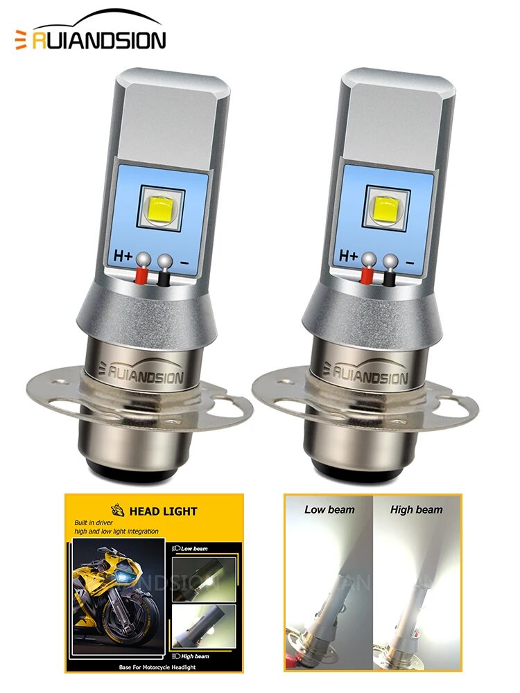 Лампа Ruiandsion P30D светодиодный, 6-24 В, 20 Вт, P36D, белая, с ближним/дальним светом, для скутера, мотоцикла, сменная фара, неполярность