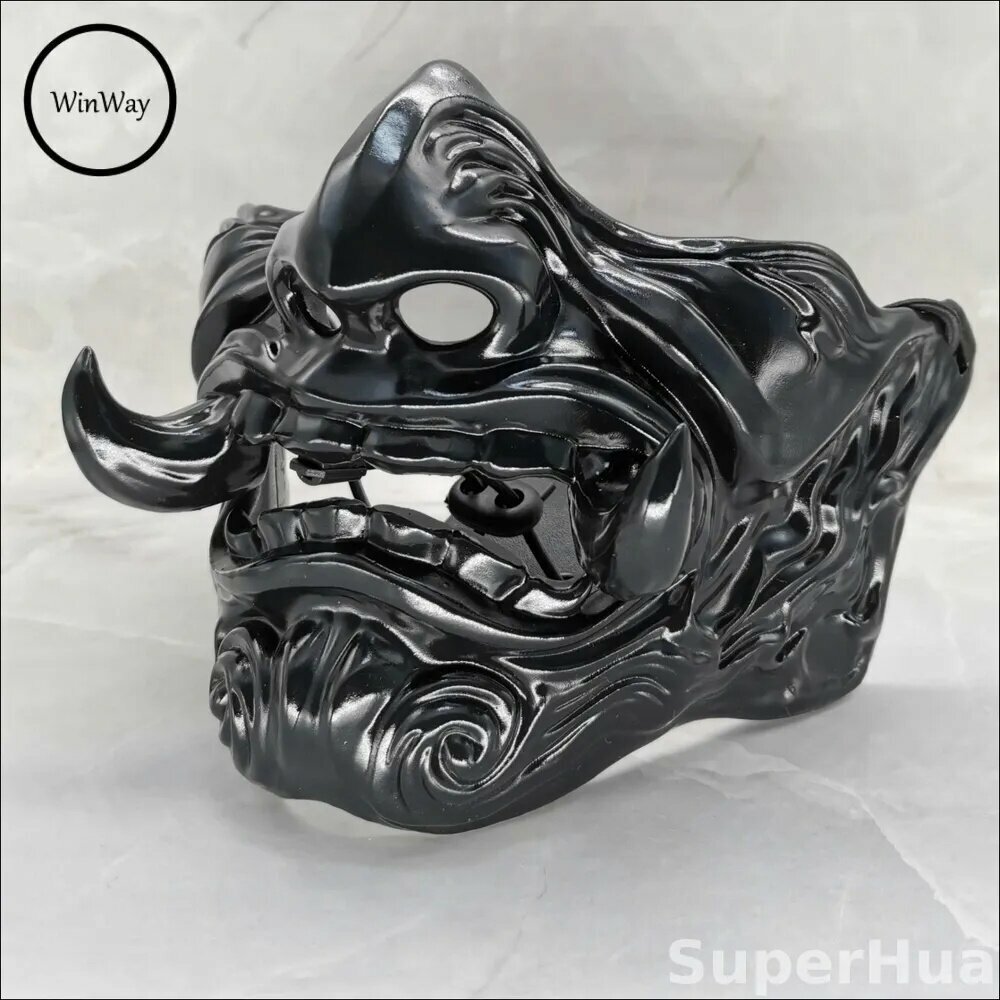 Маска самурая реалистичная / Японская маска Демона Они (Oni) - черный