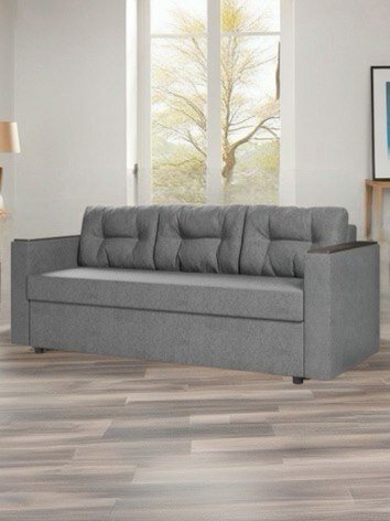 Диван-кровать "Атлант", Еврокнижка, с деревянными накладками, серая рогожка, 210 х 90 х 90 см