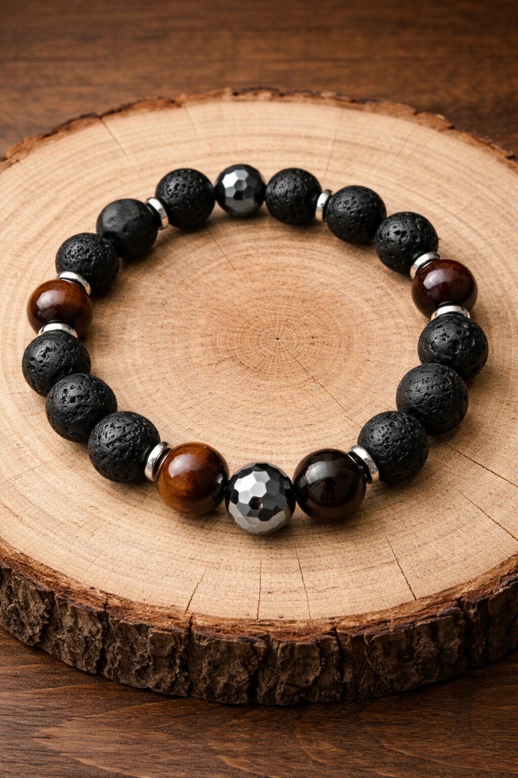 Эластичный браслет, гематит, терагерц, бычий глаз, вулканическая лава, вулканит