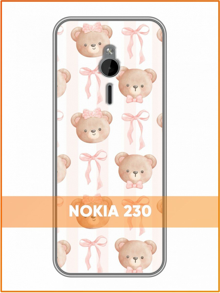 Чехол для Nokia 230 с принтом Милый мишка с бантиками (Нокиа 230)