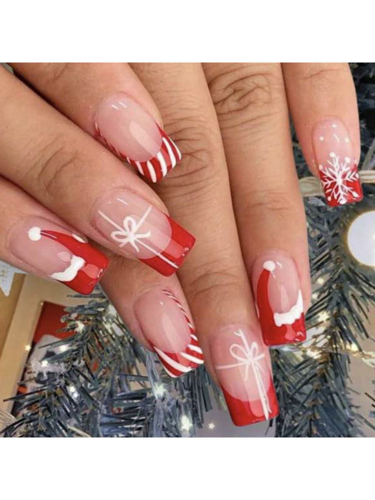 Рождественские украшения в красную и белую полоску для нейл-арта fresh nail