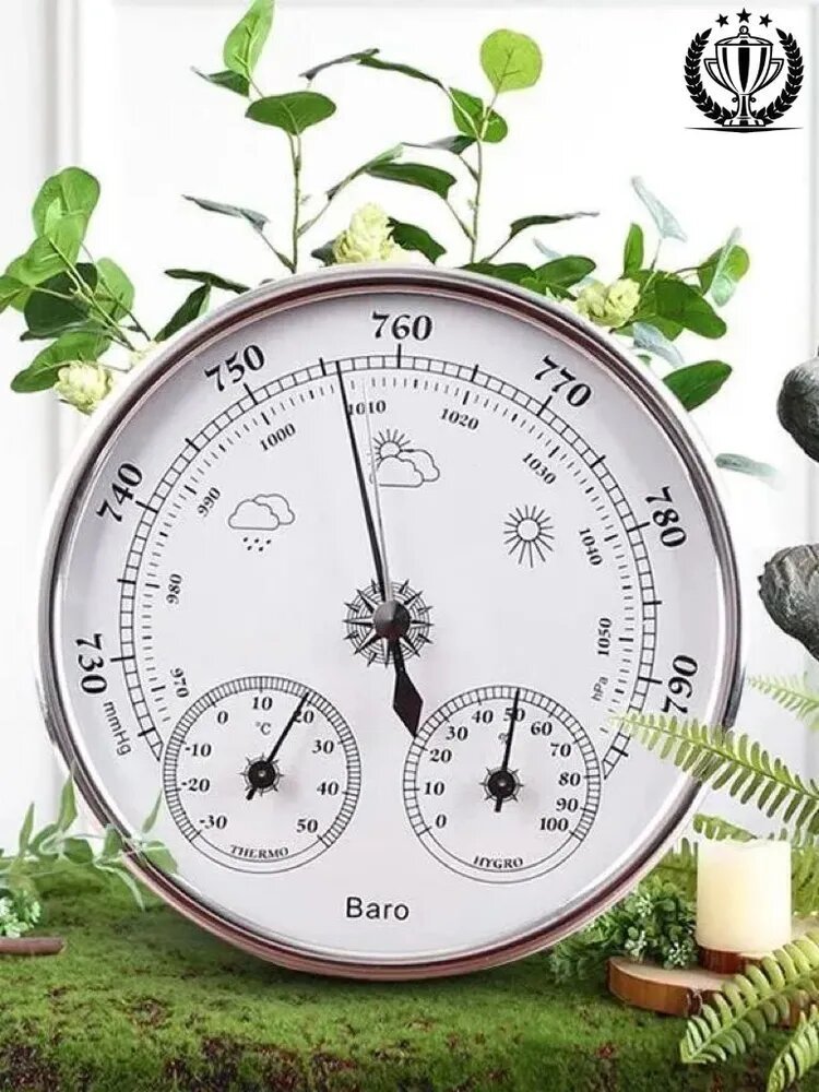 Барометр настенный с термометром и гигрометром THB9392G, золотистый-hl