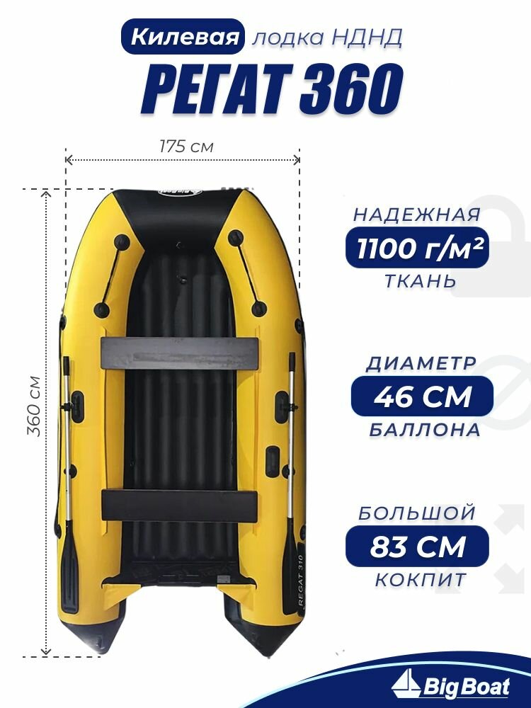 Надувная, под мотор, килевая лодка из ПВХ для рыбалки Regat (Регат) 360 НДНД