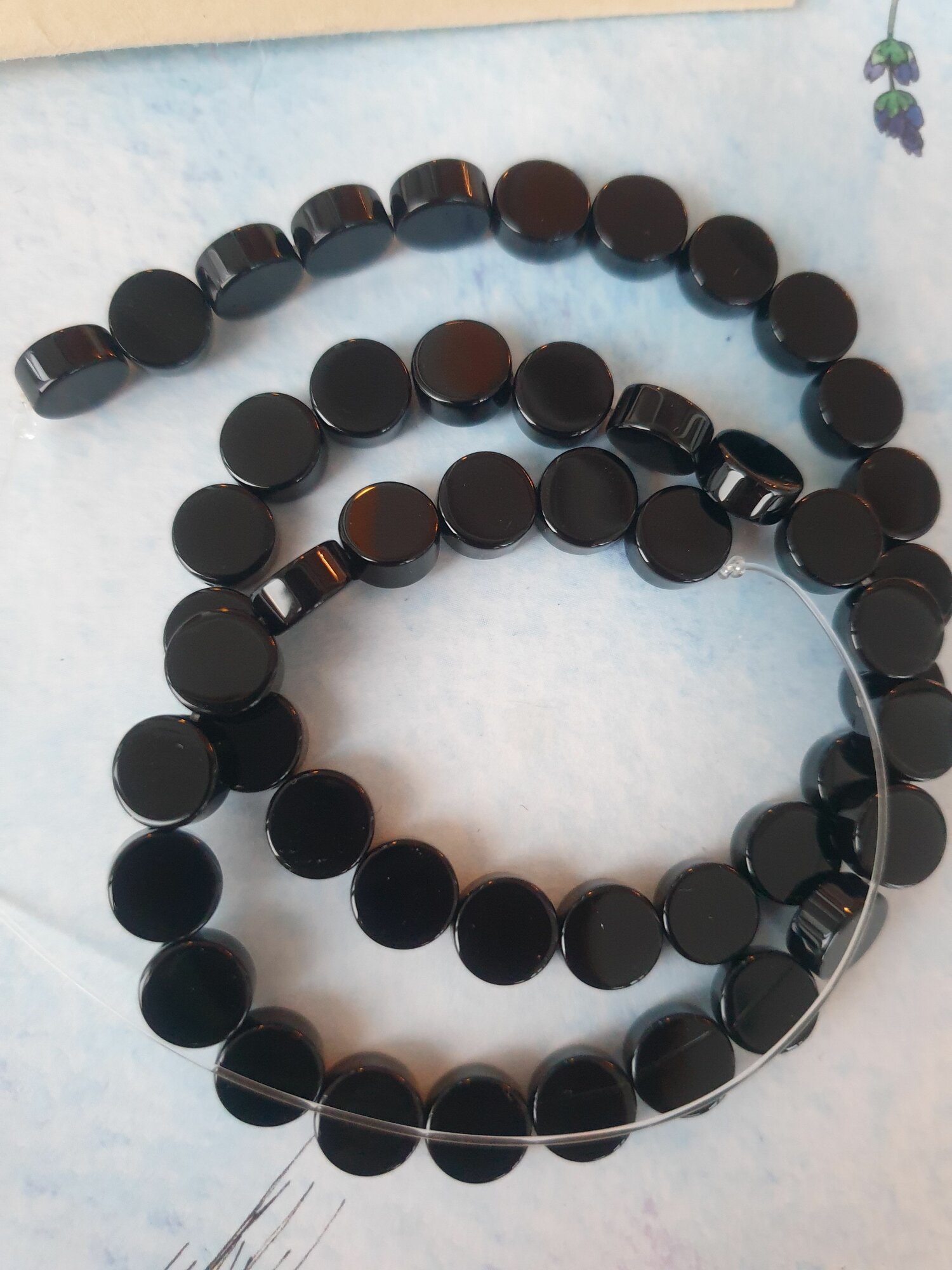 Бусины "Монета 12мм", 32шт, цвет: черный глянец, материал: обсидиан. Коллекция "Бусины"