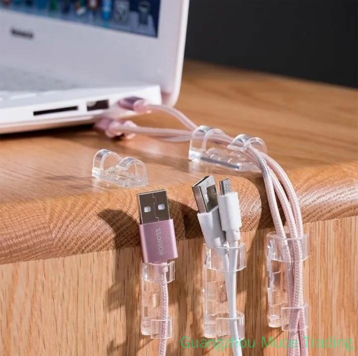 Держатель проводов 4-6 мм набор из 20 шт / зажим органайзер для кабелей прозрачный / клипсы для гирлянд самоклеящиеся