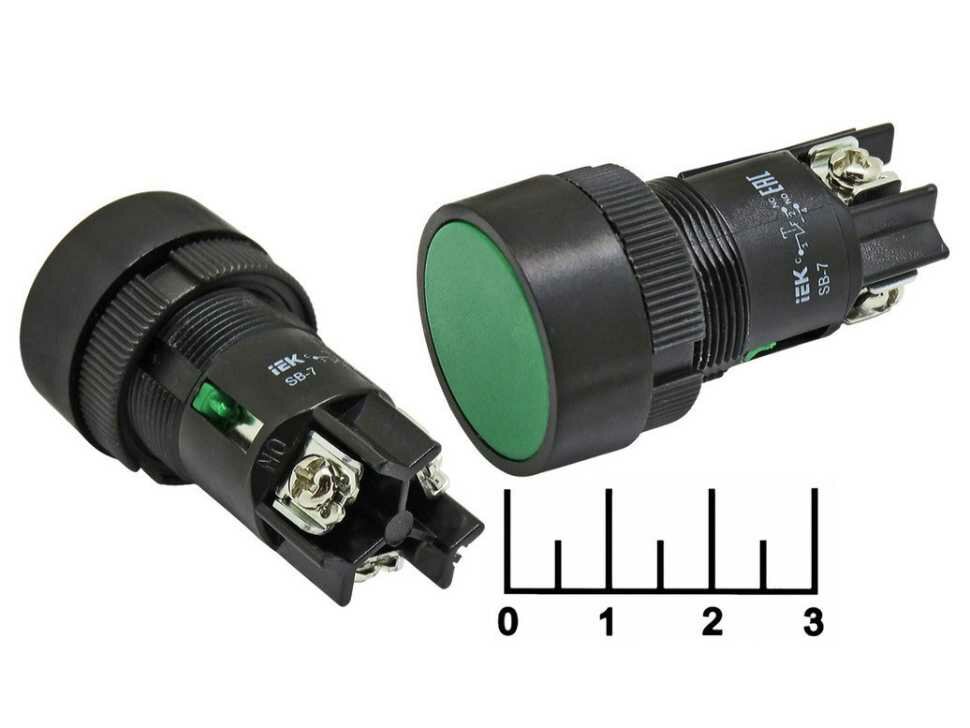 Кнопка SB-7 без фиксации зеленая 3 контакта ИЭК 230V 10A