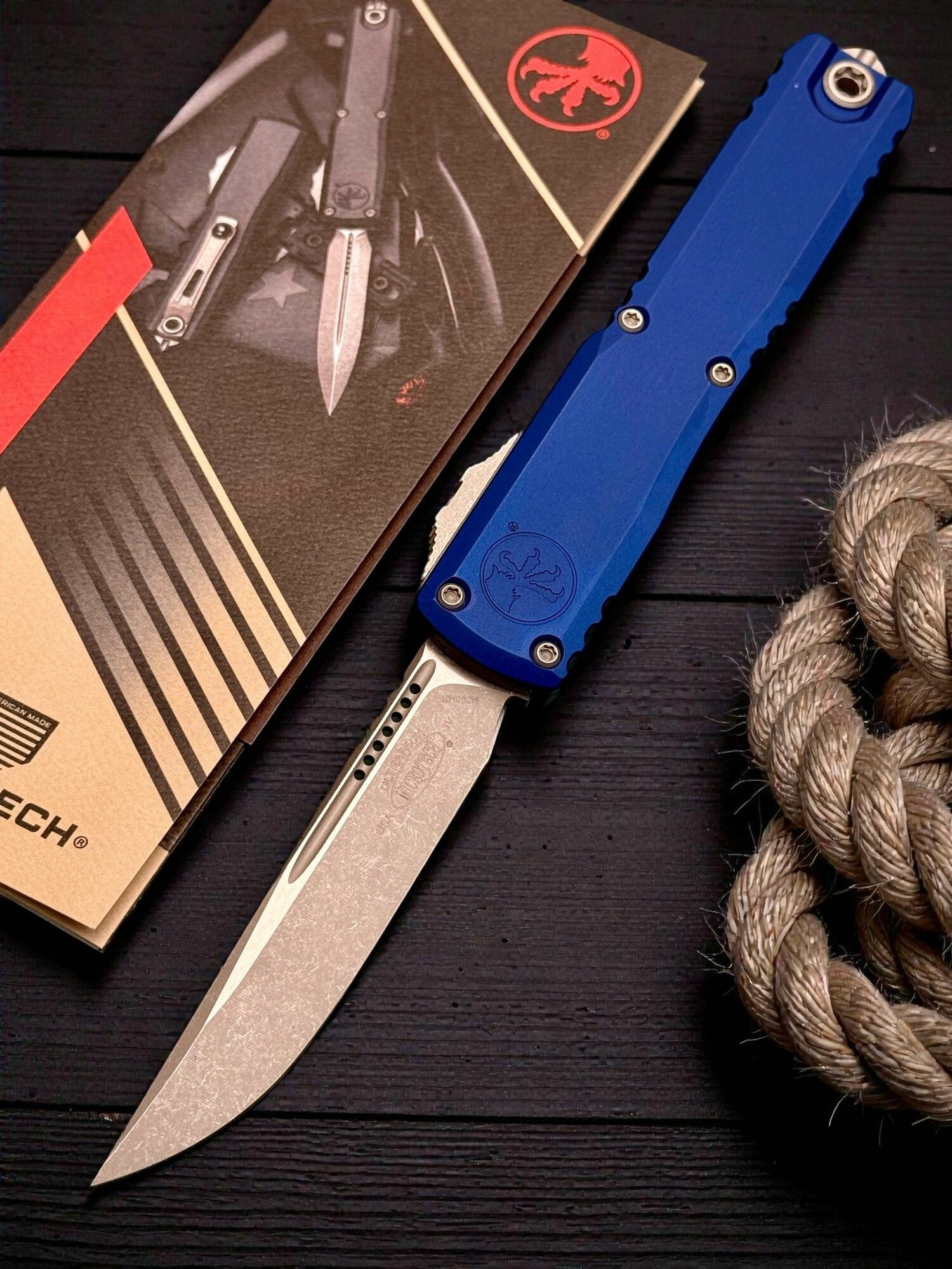 Нож складной MicroTech MCT1121410APNA Ultratech Gen IV, Apocalyptic Blade, Navy Blue Handle