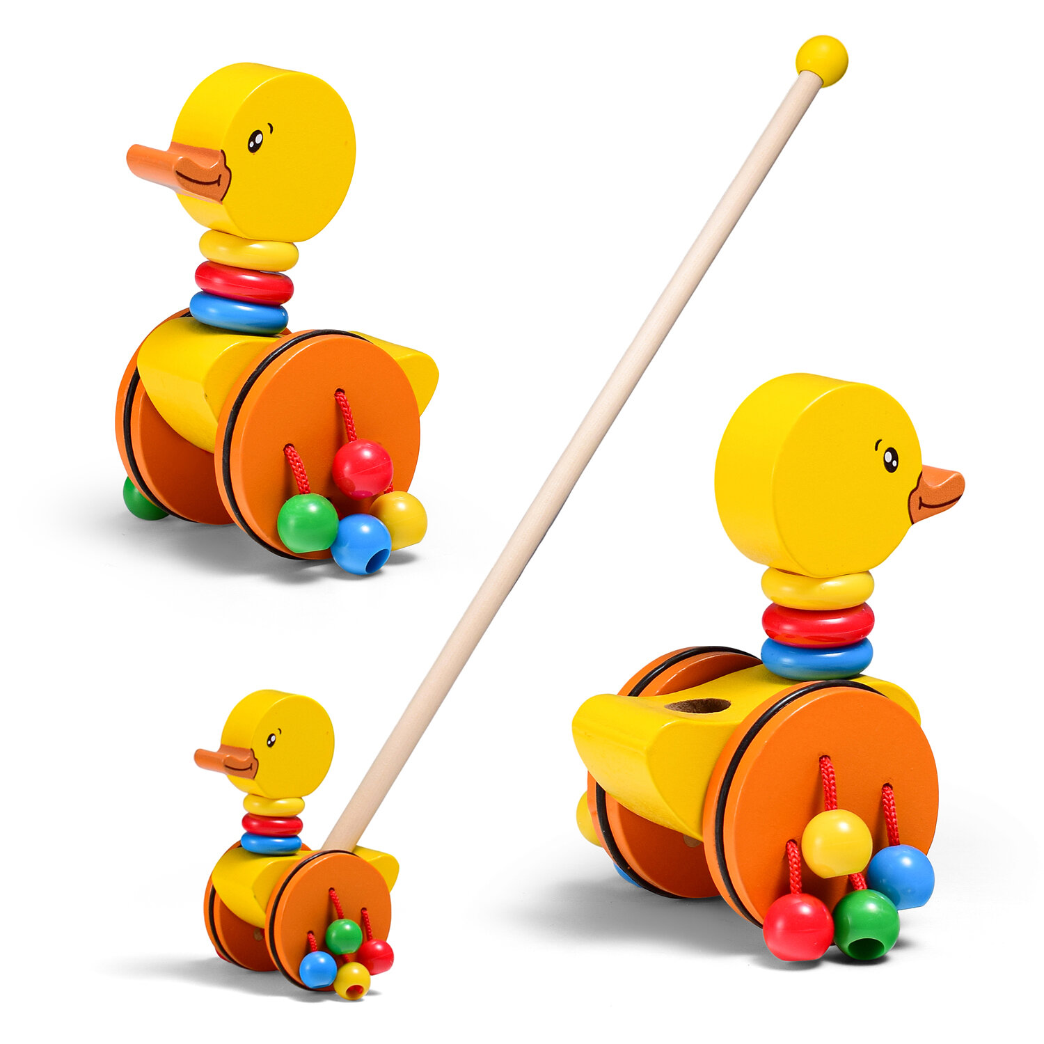 Каталка Щепочка D2145 "Уточка", дерево, 8.5х9х11.5 см, ручка 46 см.