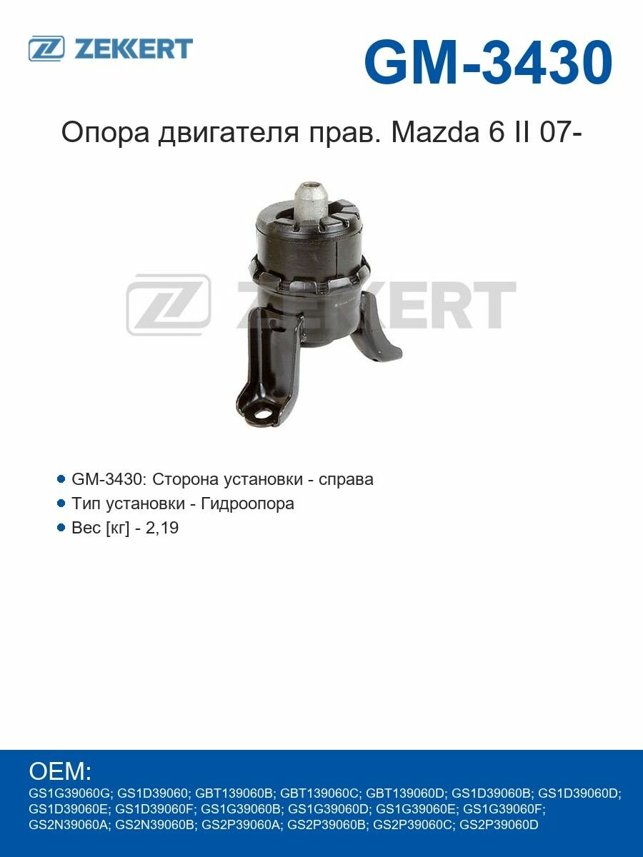 Zekkert Опора двигателя правая Mazda 6 II с 2007 года