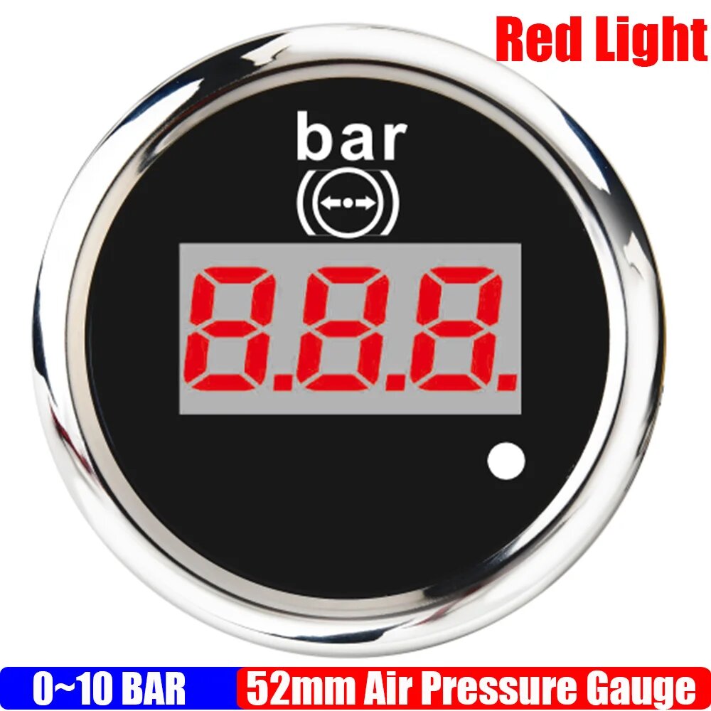 52 мм цифровой манометр давления воздуха, 0-10 BAR, BS, Red Light