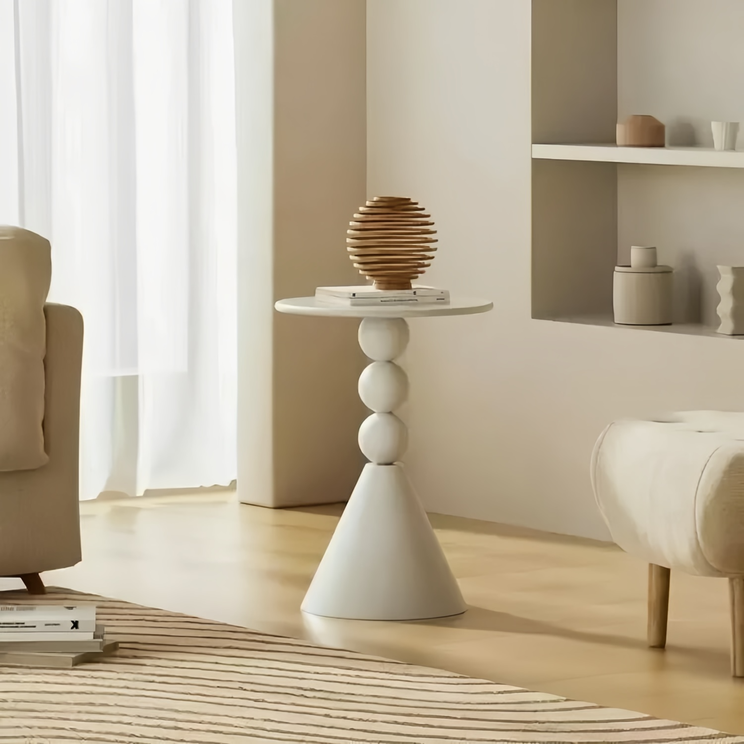 Маленький круглый стол с кремово-песочным оттенком в стиле ins, для гостиной и балкона, креативный , 42х42х60 см WD